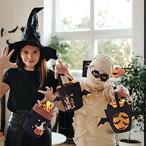IDEA FAMILY Halloween Candy Trick or Treat Goodie Bags Kids Bat Bucket Basket with Handle Large Reusable Multipurpose Canvas Tote Bag Halloween Gifts Party Favors Supplies for Kids,Black