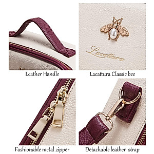 LACATTURA Travel Makeup bag, Leather Makeup Train Case Cosmetic Organizer for Makeup Brushes Toiletry Digital Accessories, Portable Artist Storage Bag With Shoulder Strap for Women lady White