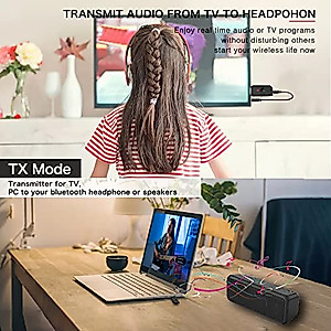 2 in 1 Bluetooth V5.3 Transmitter Receiver, USB Bluetooth Adapter, Wireless Audio Transmitter for TV to Bluetooth Headphones, Low Latency, Power by USB for TV/PC Home/Car Sound System