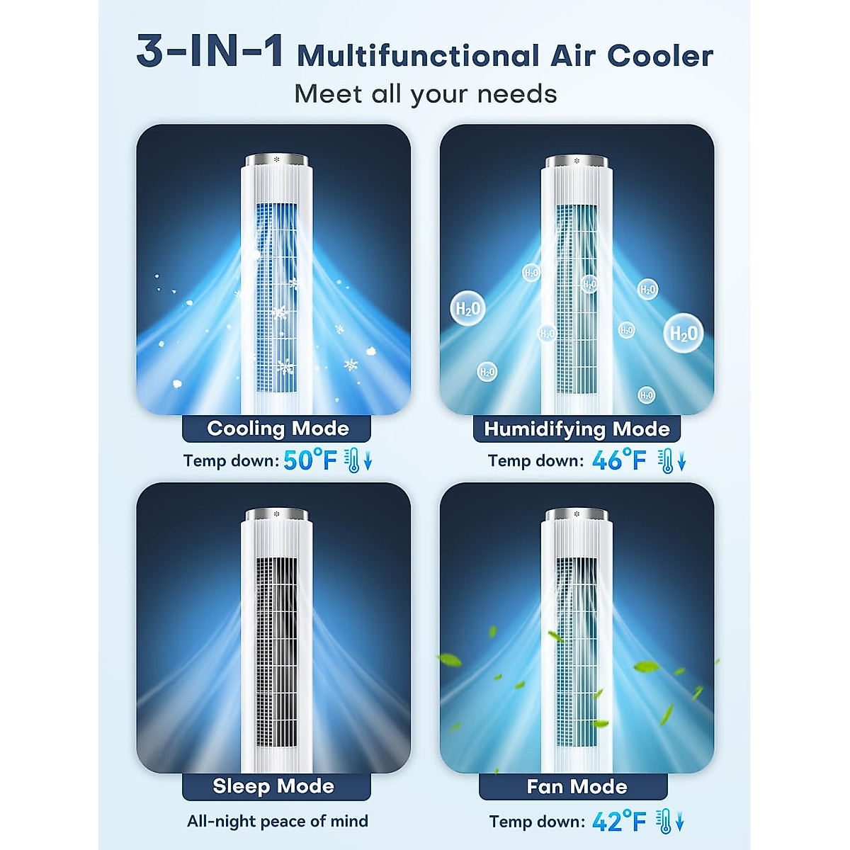 COOLECH 42 INCH Evaporative Air Cooler w/Remote &LED Touch Screen, 4 Mode &3 Speed, 1-Gal Tank for 15H Cooling, 12H Timer for Auto Off, 70°Oscillation Portable Swamp Cooler, Air Cooler for Room Patio