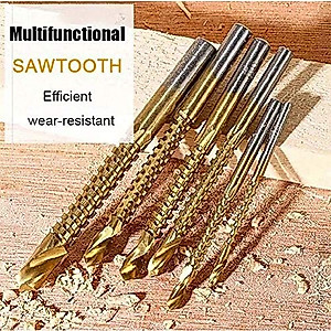 Yiying Serrated Drill Bit Set, 6pcs Twist Drill Household Metal Punch Woodworking Reaming Slot Multifunctional Hand Drill 3mm-8mm