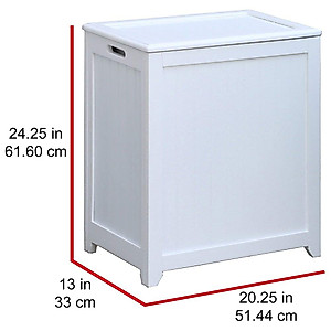 White Rectangular Wood Laundry Hamper With Interior Bag