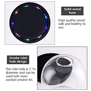 CREATIVECHEF Cocktail Smoker Kit for Glass Dome 5.1" x 7.9“ With Color LED Wooden Base, Cocktails Smoke Infuser Accessory, Smoking Cloche for Drinks