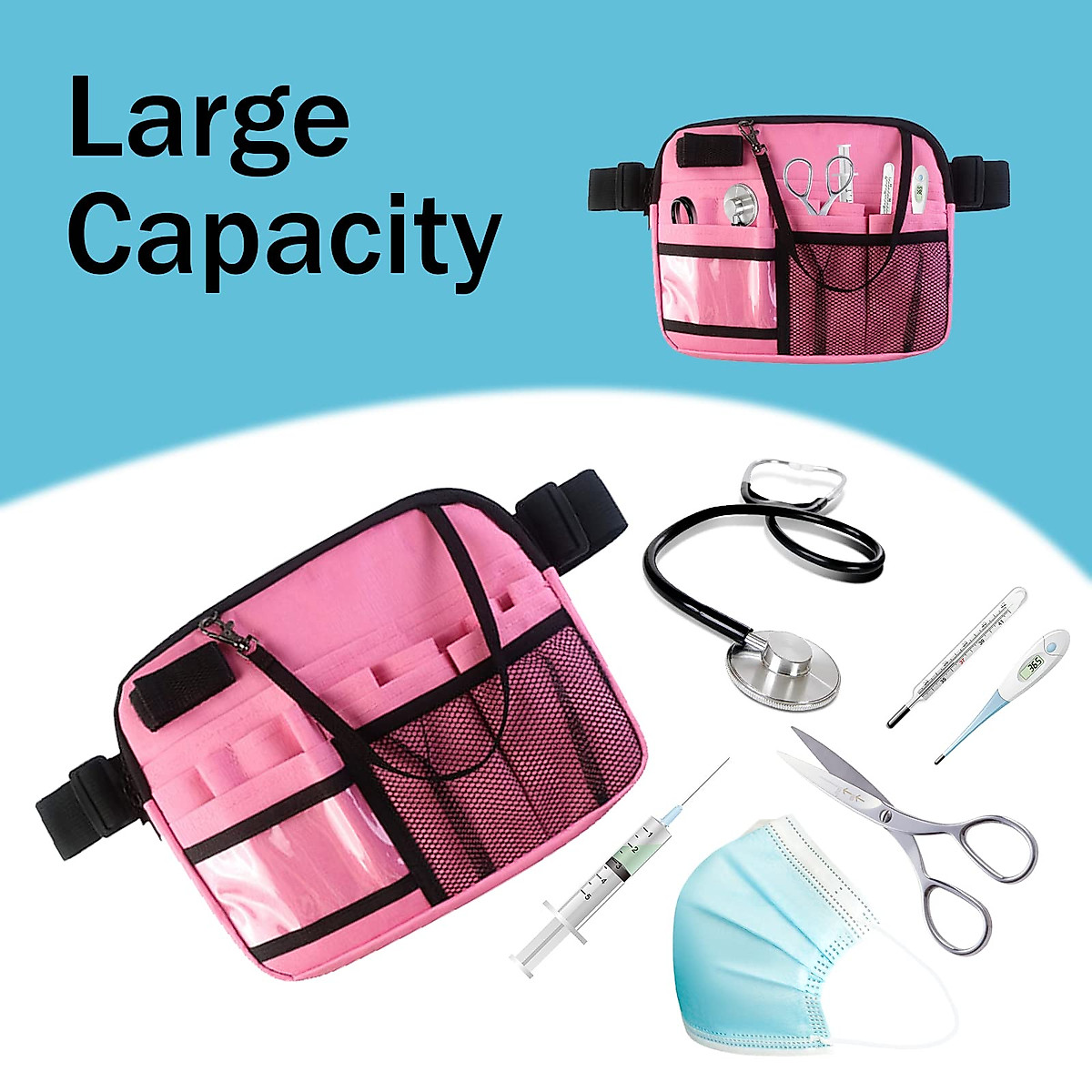Nurse Fanny Pack for Women,qozabualy Utility Belt Bag Multi Compartment with Medical Tool Pockets, Nurse Accessories for Work & Nursing School Essentials（Pink）