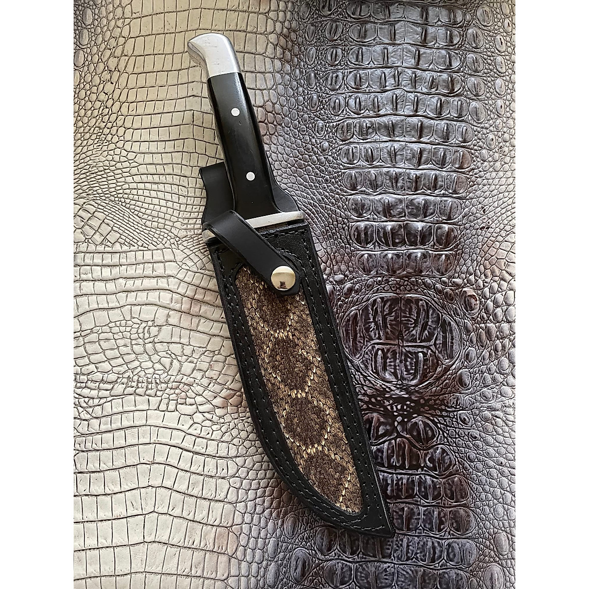 Custom Leather Right Hand Knife Sheath Fits Buck 124, Fixed Blade Knife Holder, Black