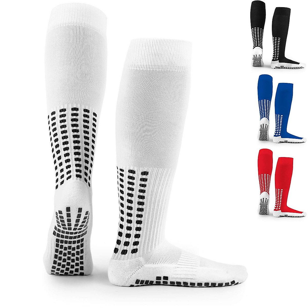 LUX Anti Slip Soccer Knee Socks,Non Slip Football/Basketball/Hockey Sports Grip Socks White
