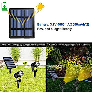 T-SUN 2W Solar Spotlights, LED Solar Powered Landscape Lights Outdoor Waterproof Solar Security Wall Lights Auto ON/Off Dual Head Light for Garden Yard Patio(Cold White)