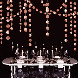 Decor365 Glitter Rose Gold Circle Dots Garland Party Decorations Paper Polka Dots Hanging Streamer String Bunting Banner Backdrop Background Decor Wedding/Birthday/Anniversary/Engagement/Christmas