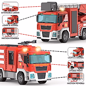 Take Apart Fire Truck Toy - 125 Pcs 2-in-1 STEM Building Kit Toy w/Drill - DIY Friction Power Firefighter Toy Building Set for Kids w/Light & Sounds, Boys & Girls, Ages 4 5 6 7 8 Years Old