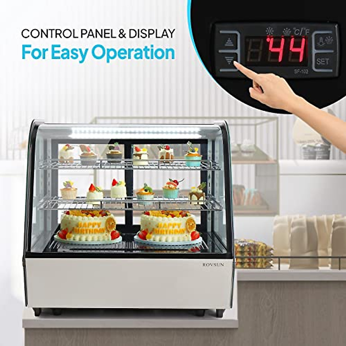 ROVSUN 4.2 Cu.Ft. Commercial Display Refrigerator, Refrigerated Display Case Countertop Pastry Display Case w/LED Lighting Air-cooling Automatic Defrost Rear Sliding Door for Cafe Restaurant
