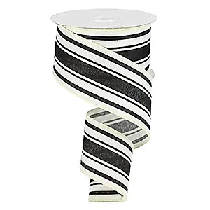 Farmhouse Stripe on Canvas Wired Edge Ribbon - 2.5" x 10 Yards (Ivory, Black)