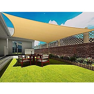 Rectangle Sun Shade Sail Canopy, 12' x 20' Patio Shade Cloth Outdoor Cover - Sunshade Fabric Awning Shelter for Pergola Backyard Garden Carport (Sand)