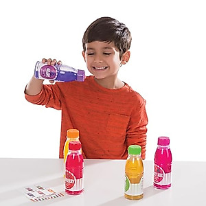 Melissa & Doug Tip & Sip Toy Juice Bottles and Activity Card (6 Pcs) - Pretend Play Food Set, Play Kitchen Food For Ages 3+