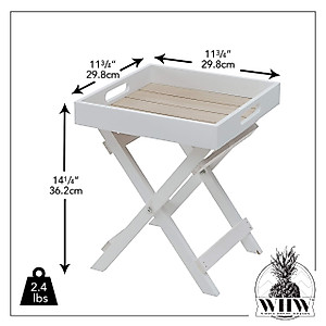 WHW Whole House Worlds Cape Cod Cocktail Tray Table, White and Pale Wood Tones, Natural Wood and MDF Shiplap, 11 ¾ L x 11 ¾ W x 14 ¼ Inches