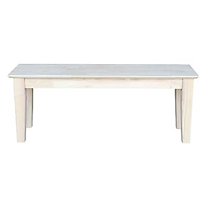 IC International Concepts Shaker Style Bench for Kitchen/Dining, Solid Parawood, 47"W x 14.37"D x 18.7"H, 450 lb Capacity, Paint or Stain in Any Color Any Color, Unfinished