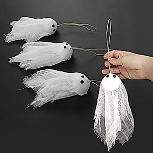 Decor365 Pack of 12 Small Hanging Ghost with White Creep Cloth and Black Eyes for Halloween Party Decoration Home/Yards/Garden/Pub/Classroom/Showcase/Living Room Holiday Party Decor