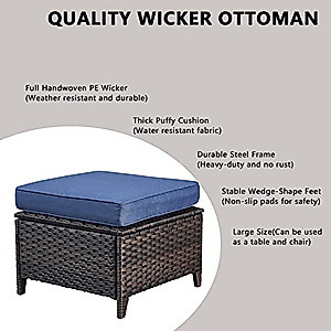 Rilyson Wicker Patio Furniture Set - 5 Piece Rattan Outdoor Sectional Conversation Sets with 2 Rocking Swivel Chairs,2 Ottomans and 1 Sofa for Porch Deck Garden(Brown/Blue)