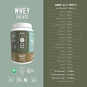 Pounamu Natural Whey Protein Isolate Powder, 28g Protein, 7.3g BCAAs, 4g Leucine | New Zealand Free-Range, Grass-Fed Dairy | Gluten-Free, Keto, Kosher | 2LB, 30 Servings