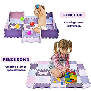 FUN LITTLE TOYS 25 PCS Baby Foam Play Mat, Interlocking Tiles Playmat with Fence Large 45x45 Thick 0.47 inch Purple Animals Puzzle Floor Mat for Kids Babies Toddlers Infants Crawling Room Decor