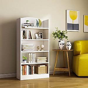 MIN WIN 47.24" Tall Bookcase and Bookshelf, Open Shelf Wood Bookcase with 5-Tier Storage Shelves,Bookshelves Standing Display Shelf Units for Home Office, Living Room, Bedroom, Kitchen-White