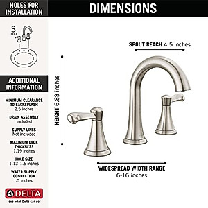 Delta Faucet Esato Widespread Bathroom Faucet Brushed Nickel, Bathroom Faucet 3 Hole, Bathroom Sink Faucet, Drain Assembly, SpotShield Brushed Nickel 35897LF-SP