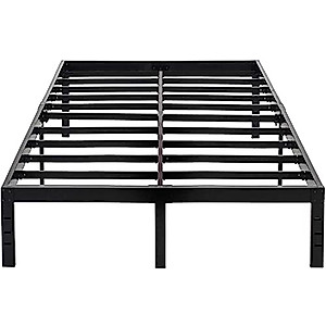OmiNight Full Size Bed Frame,14 inches Heavy Duty 3500lbs Metal Platform No Box Spring Needed,Sturdy Bed Frame Full Steel Slat Support Non Slip,Black F