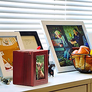 Pet Wood Urn, Pet Urn Peaceful Pet Memorial Keepsake Urn, Photo Box Pet Cremation Urn, Dog Urn, Cat Urn, Small Animal Urn (Medium)