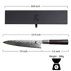 SAMCOOK Japanese Chef Knife - 8 Inch Professional Hand Forged Gyuto Knife - VG-10 Damascus High Carbon Stainless Steel Kitchen Cooking knife - Ergonomic Black Sandalwood Handle with Gift Box