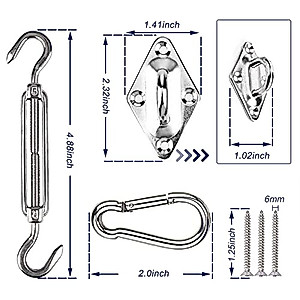 80pcs Shade Sail Hardware Kit 6 Inch for Rectangular Triangular Sun Shade Sail Installation, 304 Stainless Steel Shade Sail Hardware for Garden Courtyard Outdoors