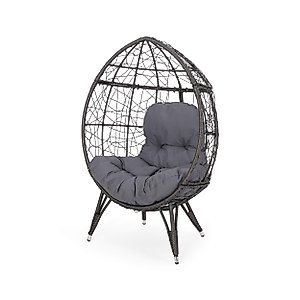 GDFStudio Valerie Outdoor Wicker Swing Chair with Cushion, Gray and Dark Gray