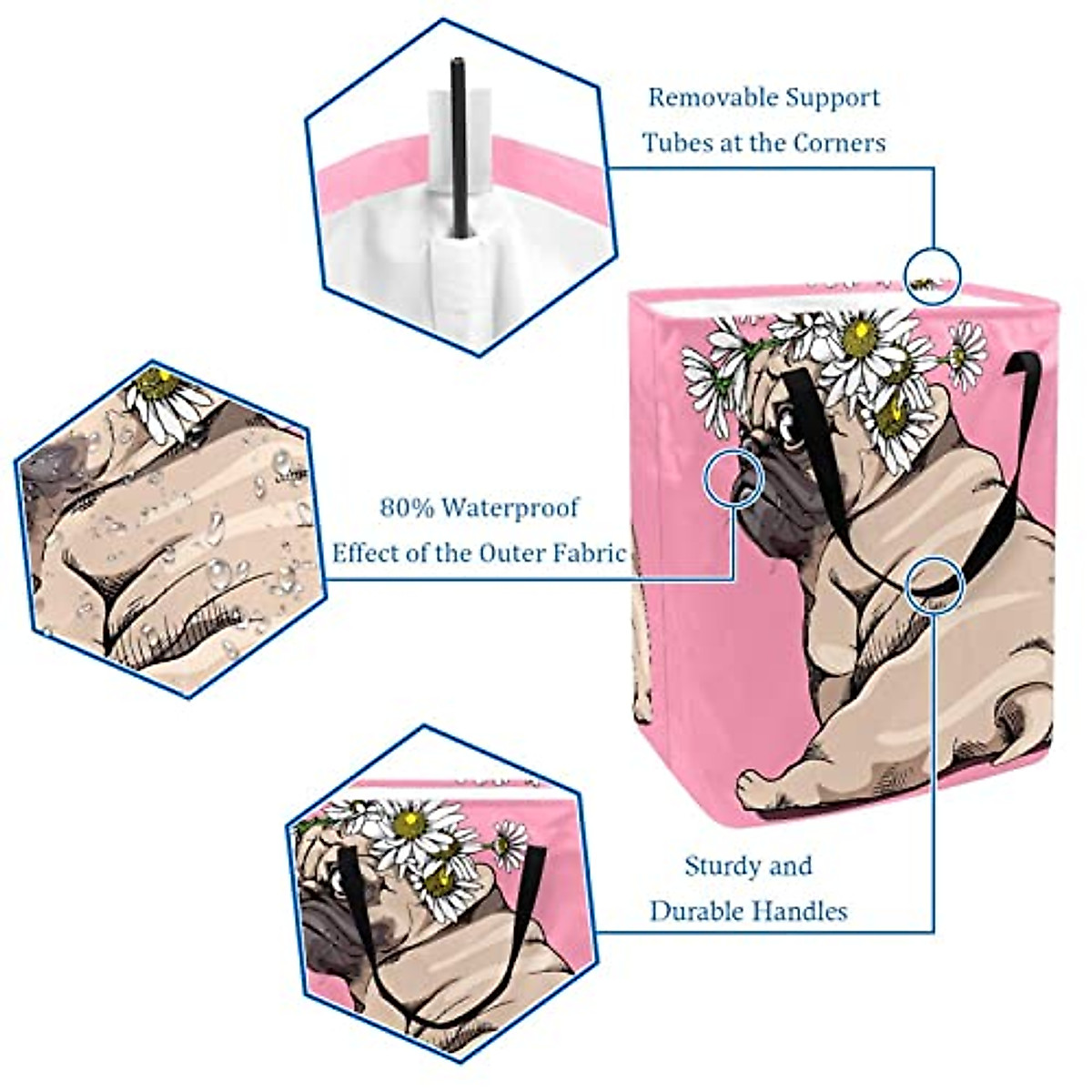 Garland Bulldog Print Collapsible Laundry Hamper, 60L Waterproof Laundry Baskets Washing Bin Clothes Toys Storage for Dorm Bathroom Bedroom