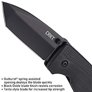 CRKT Gungho EDC Folding Pocket Knife: Everyday Carry, Black Tanto Blade, Assisted Open, G10 Handle, Reversible Pocket Clip 7740