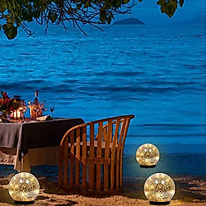 PHITRIC Garden Outdoor Decor Lights, 4 Inch Cracked Glass Ball Light Yard Decor with Timer, Upgraded Weatherproof Warm White LED Globe Lights for Outdoor Decor Pathway Patio Yard Lawn Party