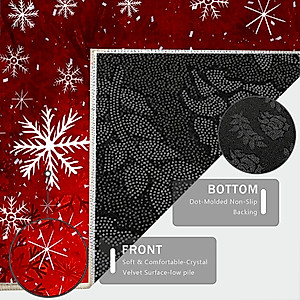ZLXMN Red Christmas Area Rug,5x6ft,Christmas Room Decor Red with White Snowflakes Rug, Xmas Winter Home Decor Rubber Backed Rugs for Entryway Indoor Living Room Bedroom Easy Clean Carpet