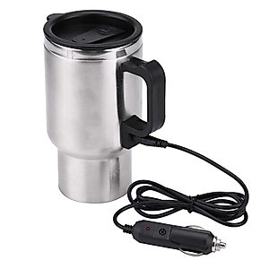 Oumefar 12V 450ml Car Heating Cup, Electric Car Stainless Steel Travel Heating Cup Car Electric Cup Coffee Tea Car Cup Mug Warmer Car Kettle Boiler