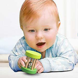 Wooden Rattle Natural Spinning Rainbow Drum Montessori Baby Roller Bell Toys Nursing Shower Gifts Green