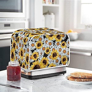 HUISEFOR Sunflower Daisy Toaster Cover 4 Slice Long Slot, Washable Bread Maker Covers Toaster Covers Dustproof Kitchen Appliance Protector Keep Off Stains Fingerprint and Cat Hair