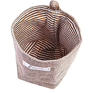 CM Cosmos 2 Pcs Mini Hanging Storage Bag Cotton Linen Small Storage Basket Decor Bin Bag for Wall Door Closet (Blue & Yellow Dot Pattern)