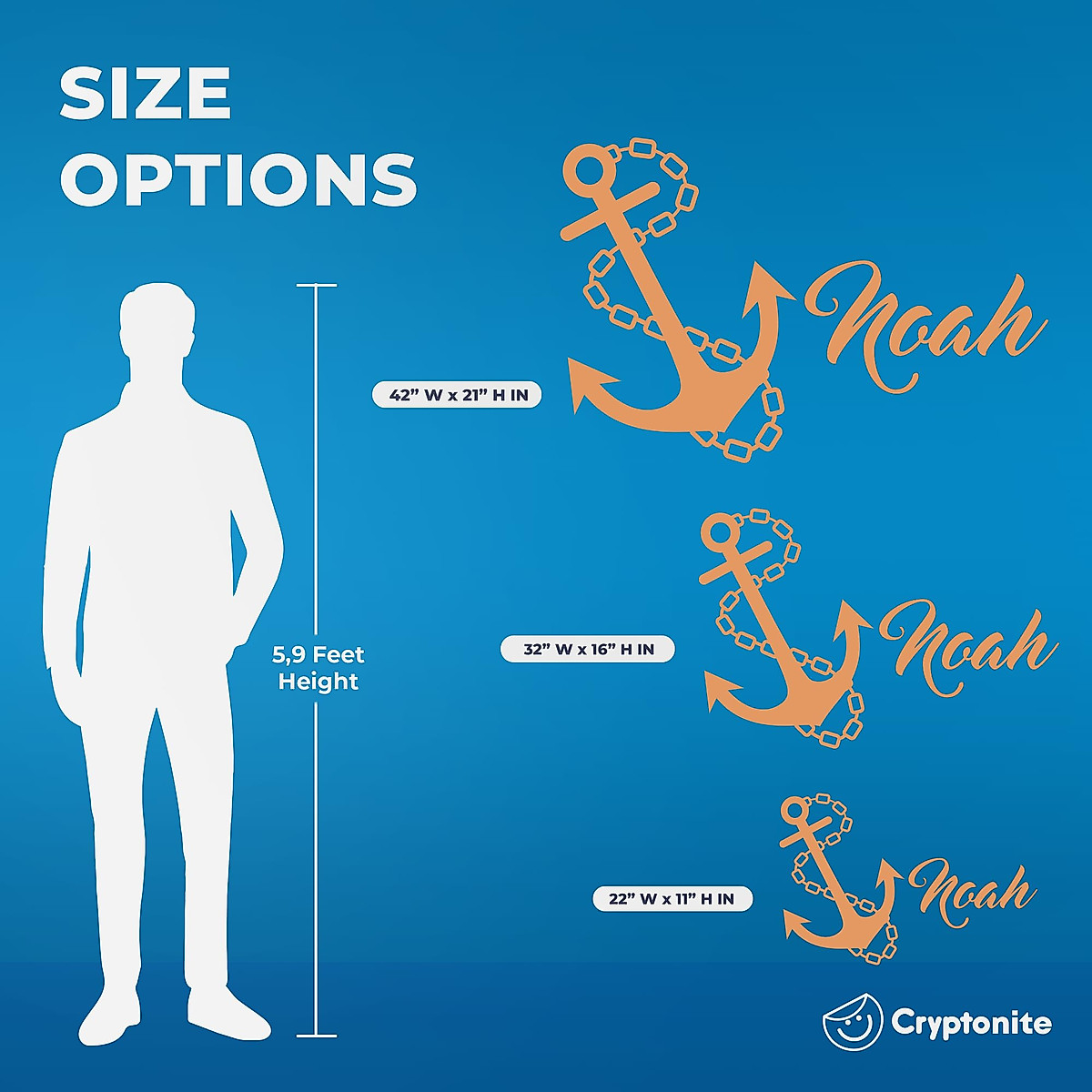 Custom Name Anchor Nautical Series - Baby Boy/Girl Wall Decal Nursery for Home Bedroom Children (MM48) (Wide 22" x 14" Height)