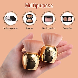 Oneleaf Kabuki Makeup Brushes Premium Synthetic Flat Foundation Kabuki Makeup 2 Pcs Brush Set, Golden (Flat)