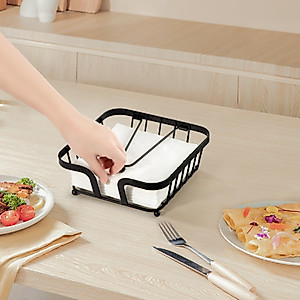 Napkin Holder for Table, Flat Napkin Holder with Weighted Arm, Napkin Holder, Napkin Dispenser, Modern Flat Napkin Holders, Square Paper Napkin Holders, Napkin Holder for Kitchen (Black)