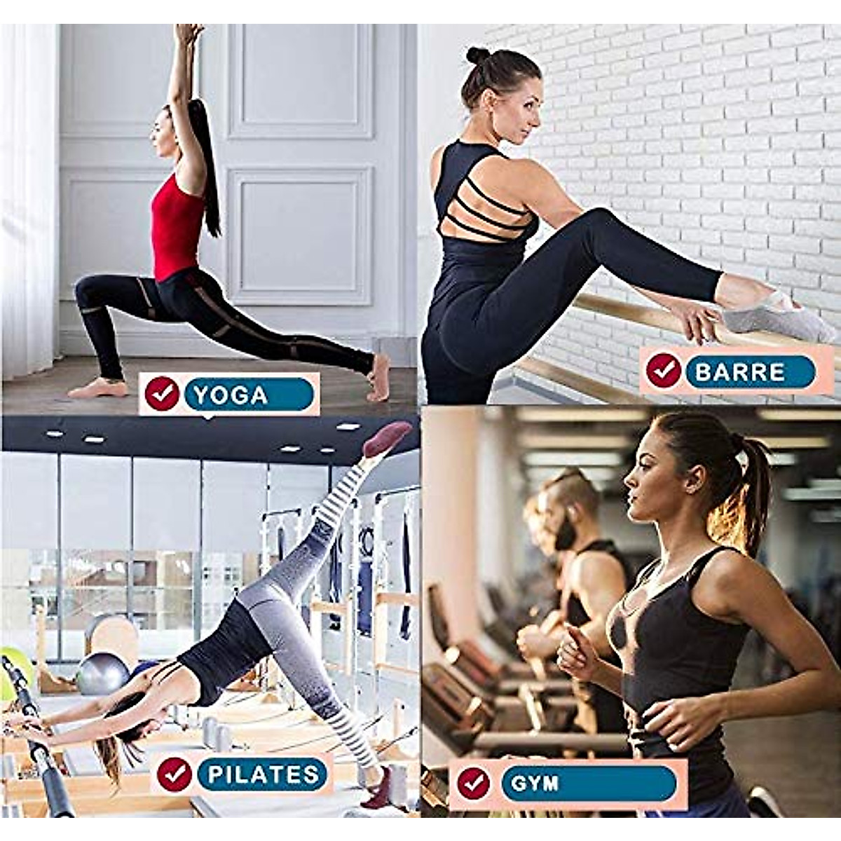 Gym Unit Apparel Non slip sock Bundle, 2 styles, Pilates socks with straps nonslip grip, yoga socks nonslip non skid socks, for Barre, Dance, yoga, Pilates, Ballet, home leisure