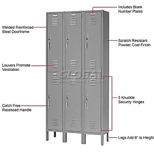Global Industrial Double Tier Locker, 12x15x36, 6 Door Unassembled, Gray