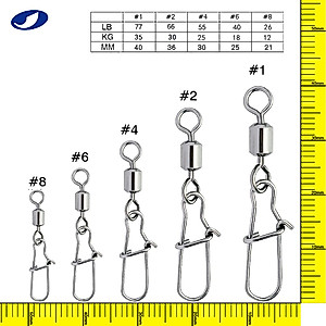 OCEAN CAT 60-150 Pcs American Swivel with Duo Lock Pin Snap Fishing Snaps Kit Hooked Cross Snaps Stainless Steel Sea Fishing Tackle Hook Lure Connector Fishing Swivel Size 1#2#4#6#8# (#6, 150 pcs)