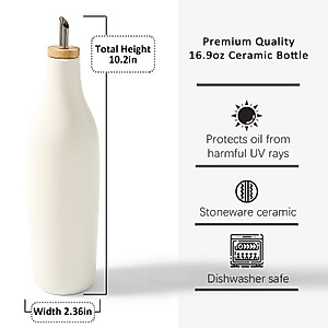 HOMCDALY Ceramic Olive Oil Dispenser Bottle, White Oil Dispenser Bottle for Kitchen, Large Capacity 16.9oz Oil and Vinegar Bottles Dispenser, Oil Container, Kitchen bottle for oil vinegar syrups(W)