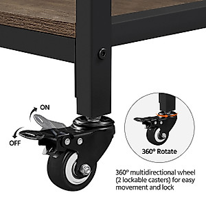 Yaheetech Kitchen Cart with Power Outlet, Rolling Kitchen Island on Wheels with Glass Holder & Hooks, Utility Trolley Cart Coffee Bar Microwave Stand Cart with Lockable Casters, Taupe Wood