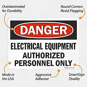 SmartSign - U9-1488-ND_10x14 "Danger - Electrical Equipment, Authorized Personnel Only" Label | 10" x 14" Laminated Vinyl Black/Red on White