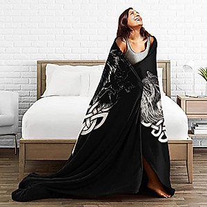Fuevdvrri Viking Norse Wolf Raven Rune Mezcla Flannel Plush Soft Throw Blanket for Couch Cozy Lightweight Decorative