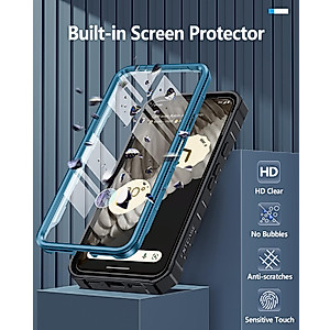 FNTCASE for Google Pixel 8 Case: Military Grade Shockproof Rugged Protective Phone Cover with Kickstand, Belt-Clip Holster & Extra Front Frame, Heavy Duty Hard Pixel 8 Cell Phone Cases 5G (Blue)