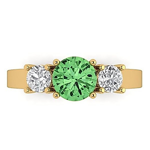 Clara Pucci 1.50 ct Round Cut 3 stone Genuine Green Simulated Diamond Engagement Promise Anniversary Bridal Ring 18K Yellow Gold 8.5